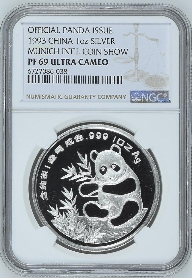 1993 1OZ CHINA SILVER MUNICH INT'L COIN SHOW OFFICIAL PANDA ISSUE ...