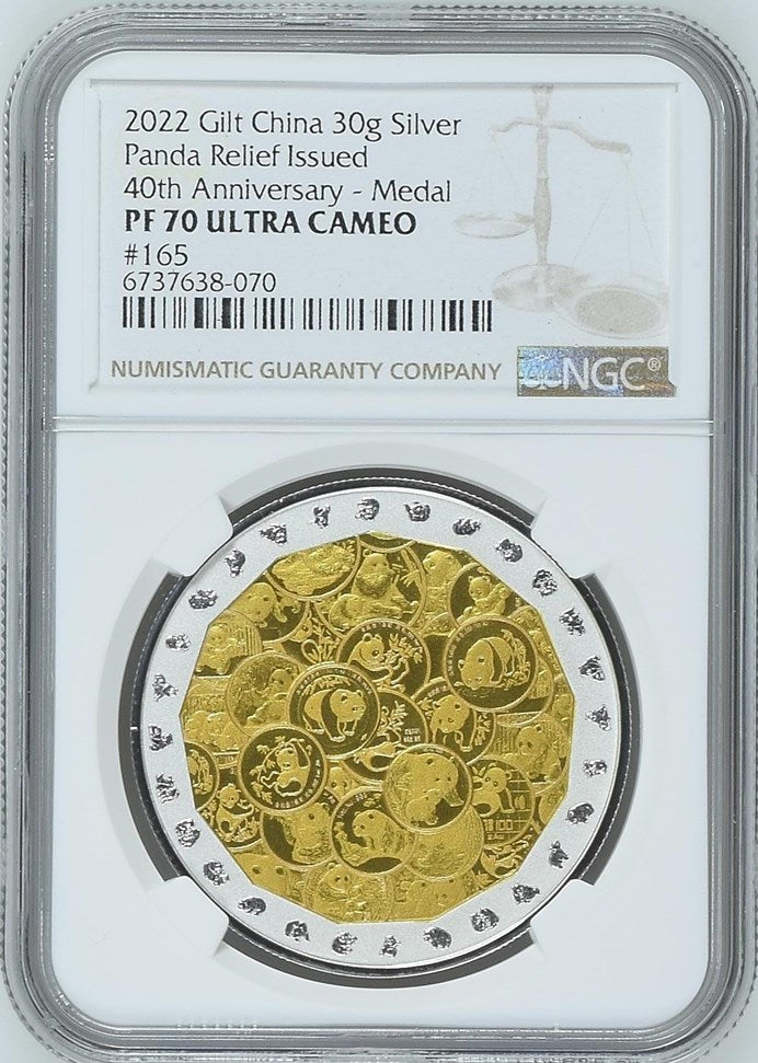 2022 GILT 30G CHINA SILVER PANDA RELIEF ISSUED 40TH ANNIVERSARY - MEDA ...